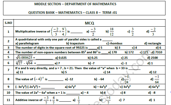 CBSE Class 8 Mathematics Worksheet Set E CBSE Class 8 Mathematics Worksheet Set E